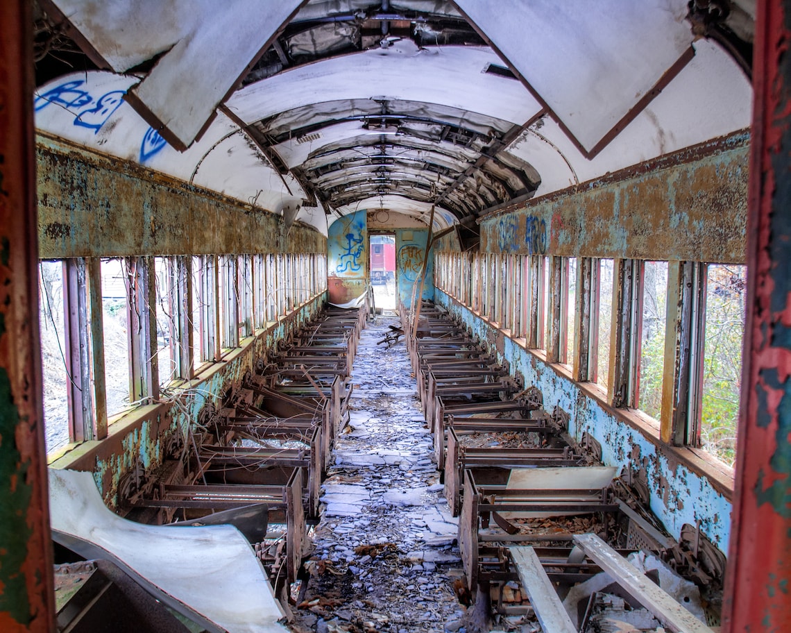 Abandoned Train Inside, Vintage Train, Old Train, Caboose Print, Rustic ...