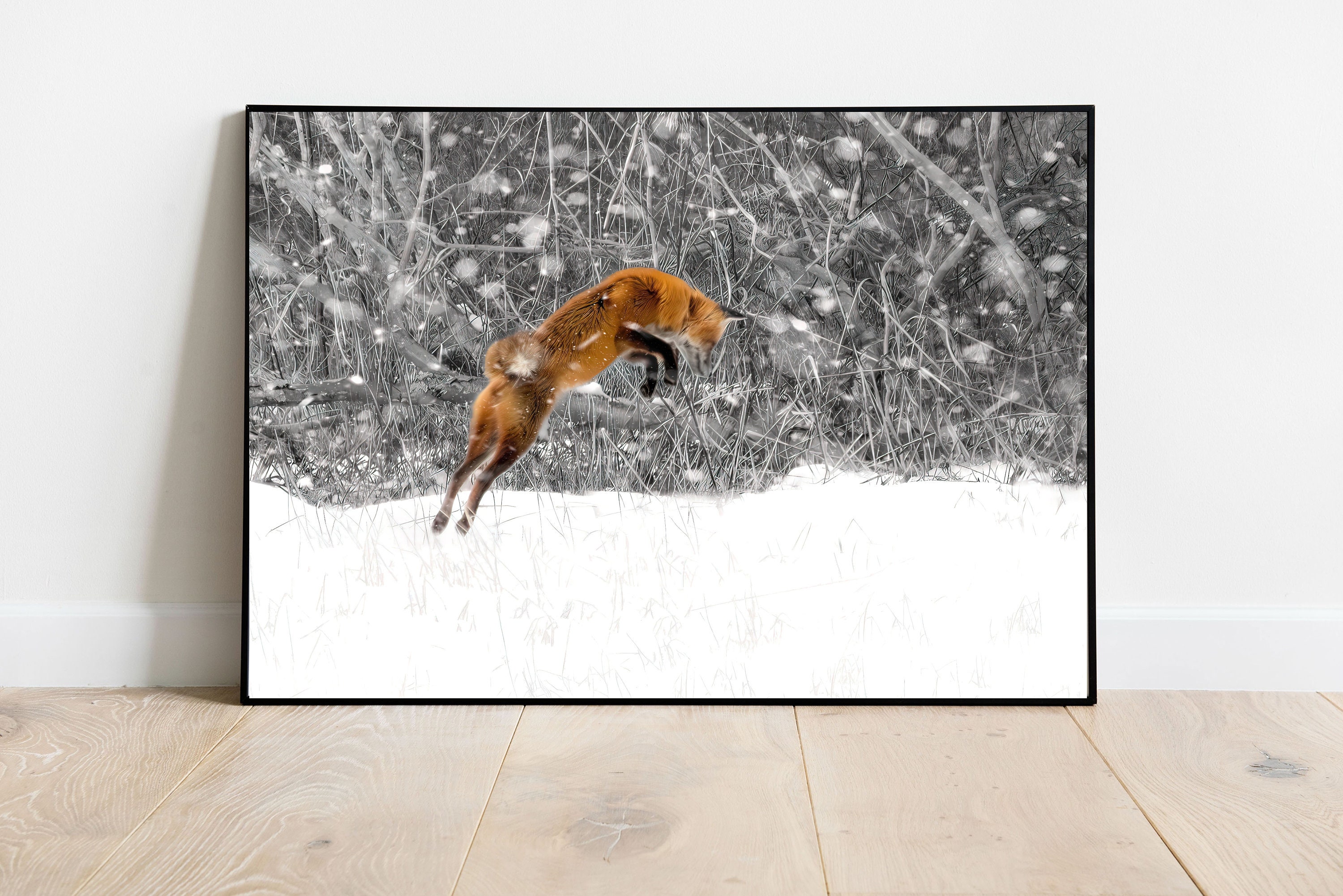 Fox Jumping in Snow Photograph, Fox Wall Art, Pouncing Red Fox in ...