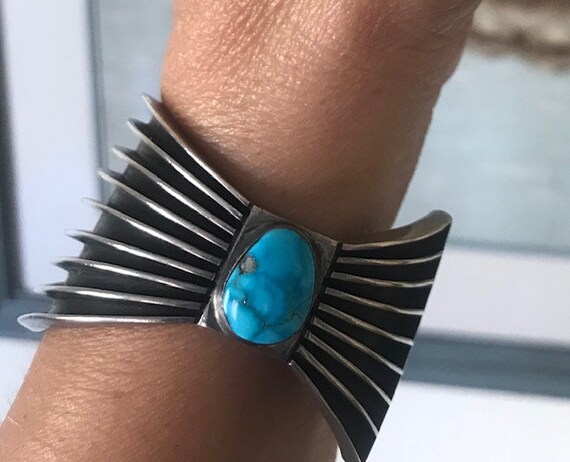 Johnny Mike Begay Navajo sterling and turquoise brace… - Gem