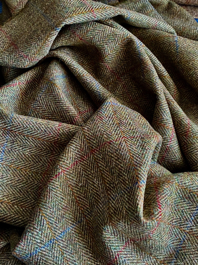 Harris Tweed Fabric – Green Herringbone Pure Wool, Craft & Upholstery ...
