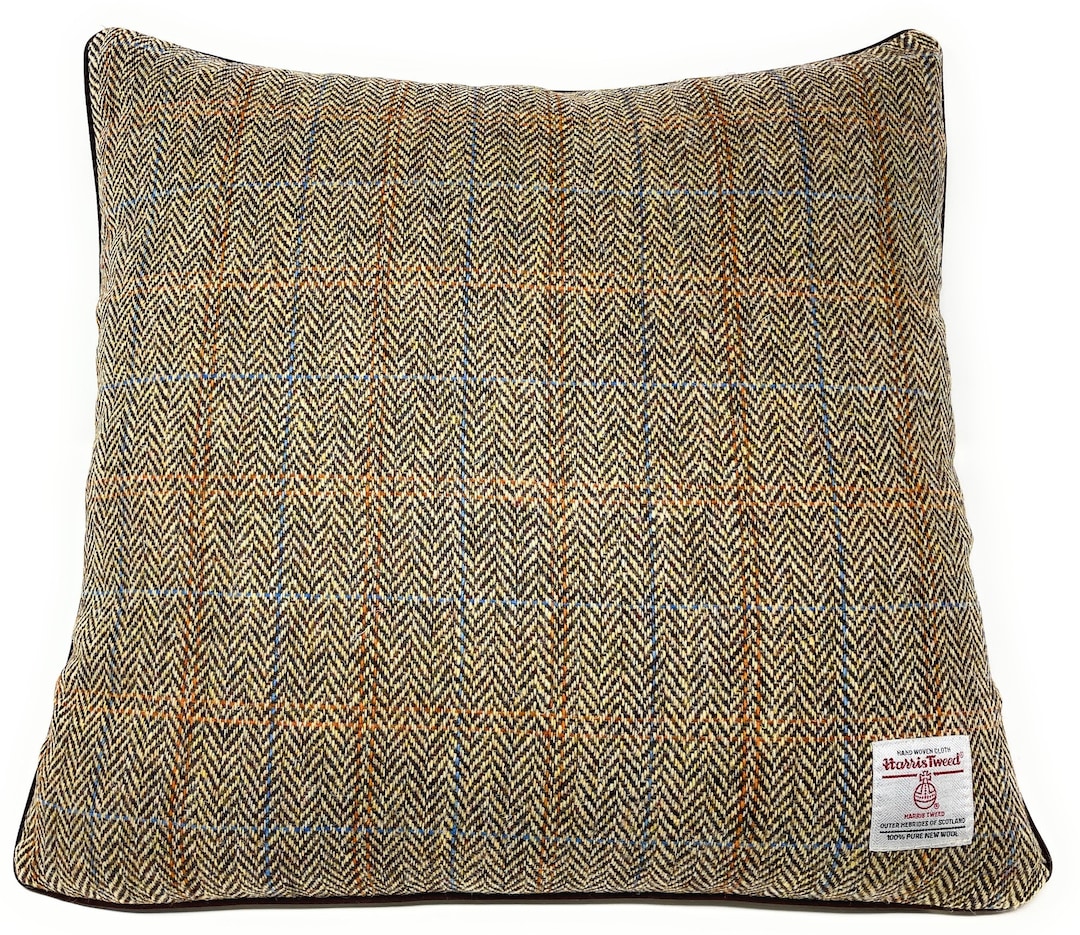 Harris Tweed Cushion Cover – Brown Herringbone, 17” Wool Throw Pillow ...