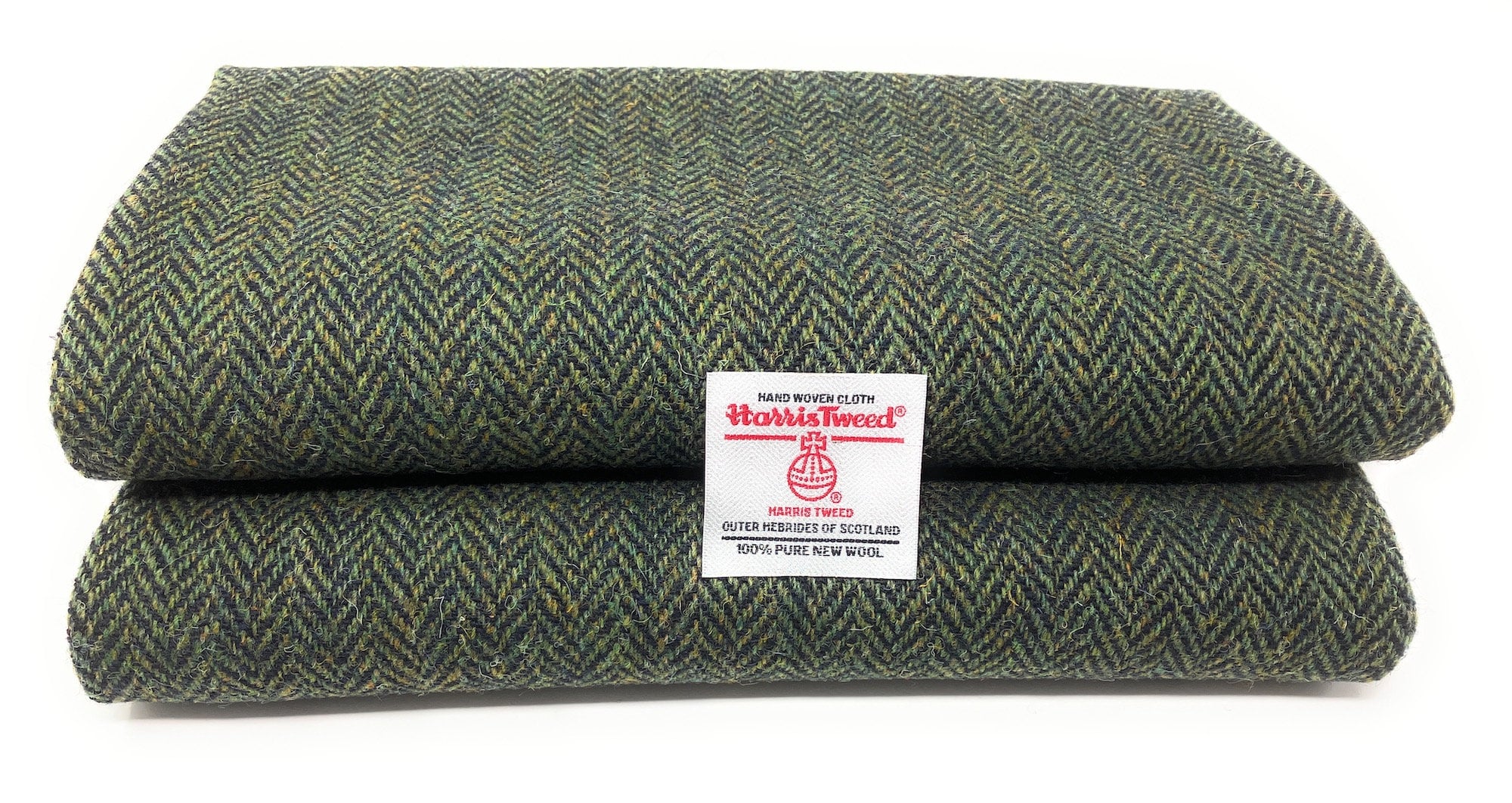 Harris Tweed Fabric - Green and Navy Herringbone Pure Wool, Craft ...