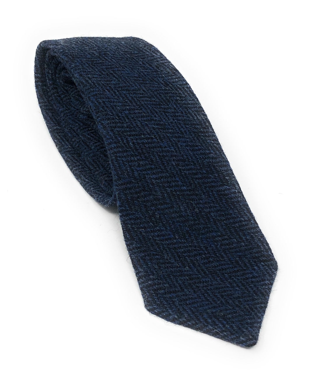 Harris Tweed Tie in Navy Blue Herringbone - Etsy