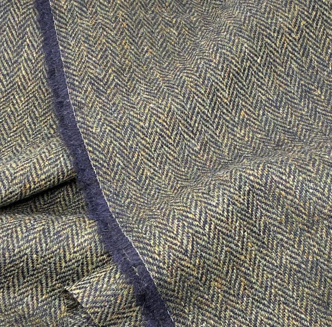 Harris Tweed Fabric - Green and Navy Herringbone Pure Wool, Craft ...