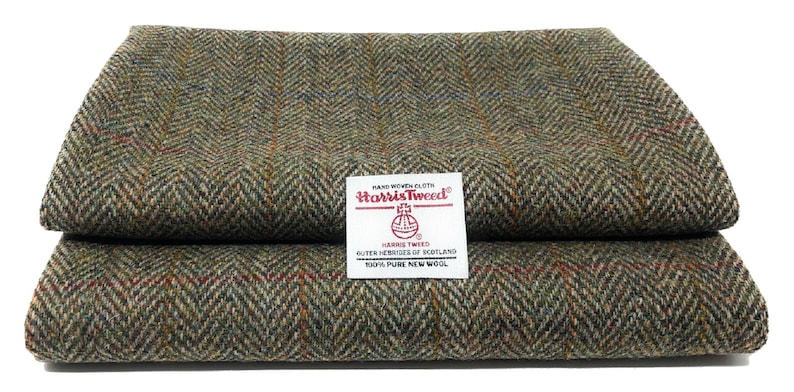 Harris Tweed Fabric – Green Herringbone Pure Wool, Craft & Upholstery ...