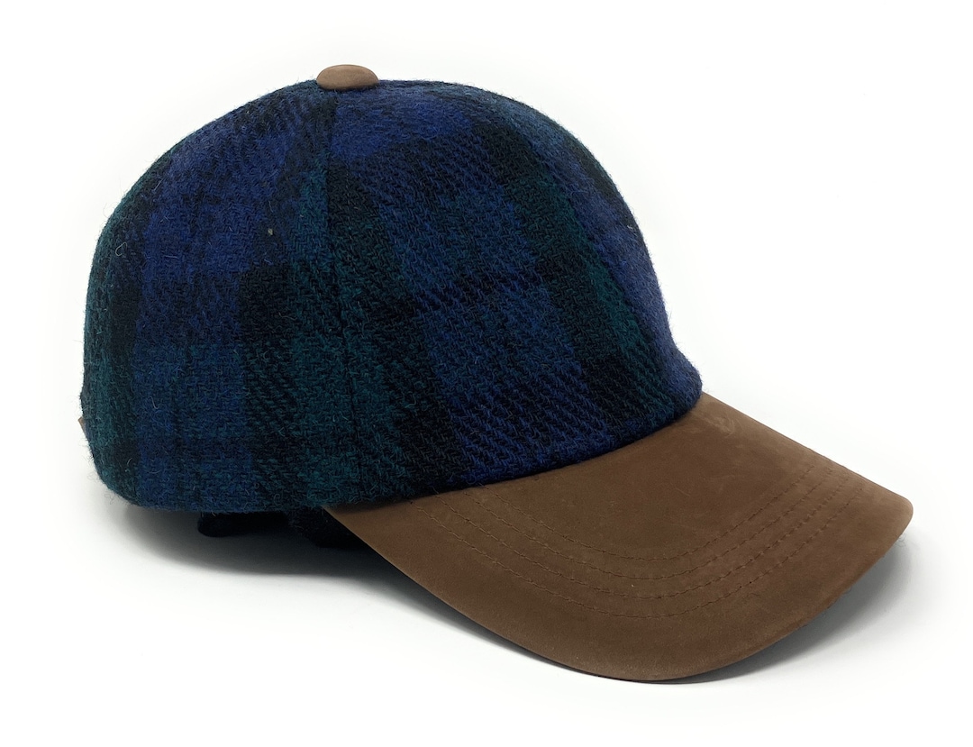 Harris Tweed Baseball Cap: Black Watch Tartan, Leather Peak - Etsy