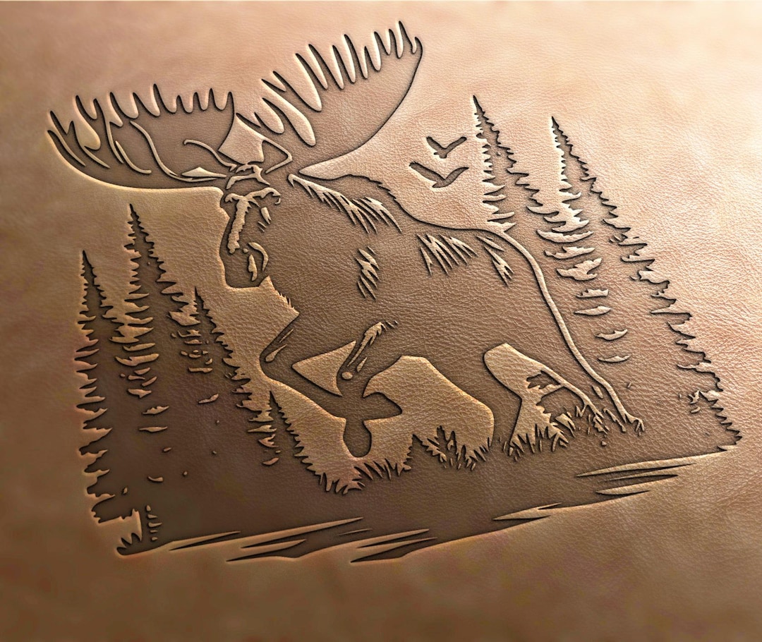 Leather Stamp (delrin):moose Stamp, Moose in Nature, Hunting Stamp ...