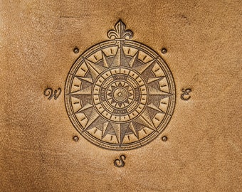 Delrin Leather Stamp: Wind Rose, Compass Passport Traveling, Leather ...