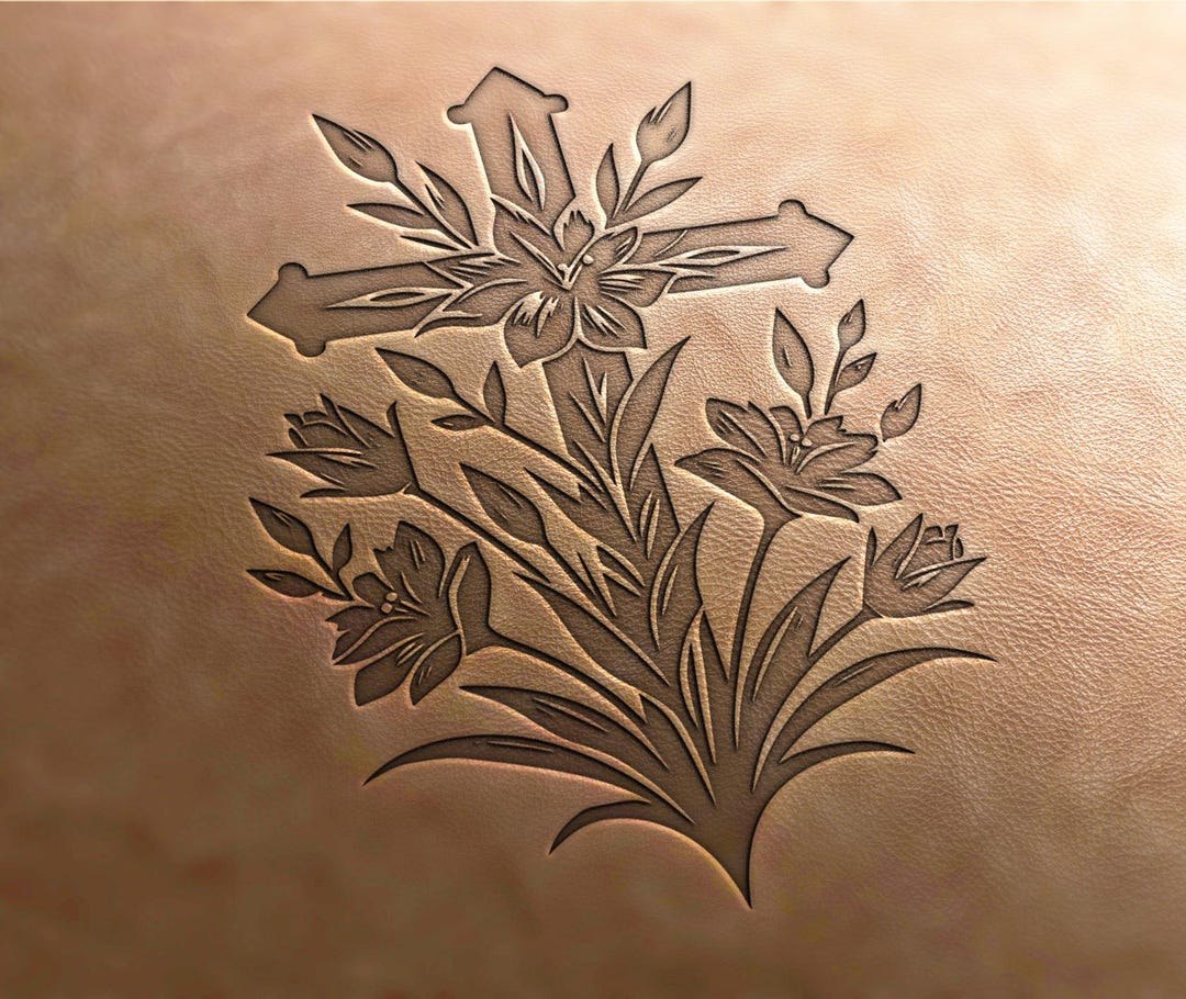 Cross Leather Stamp (delrin Material): Cross10, Cross Stamp, Flowers ...