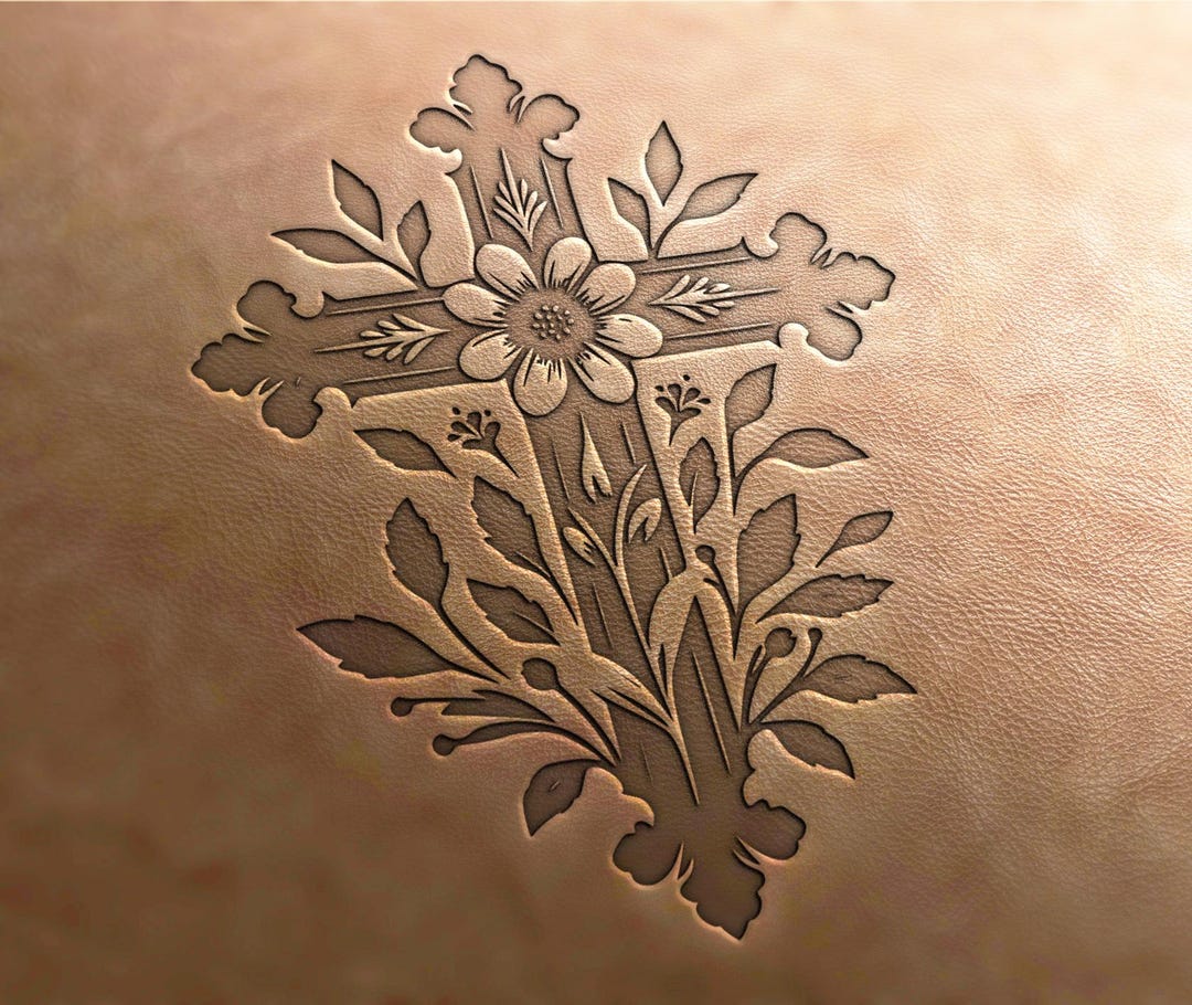 Cross Leather Stamp (delrin Material): Cross 9, Cross Stamp, Flowers ...