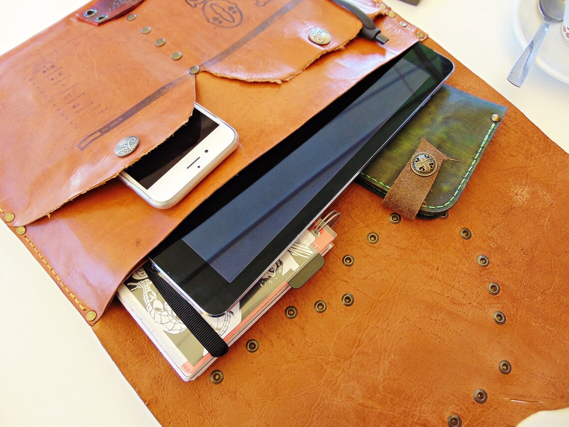 Leather Bag Unique Leather Briefcase for Ipad Unique Slim | Etsy