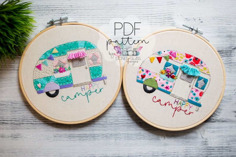 Happy Camper Embroidery Pattern ~ Vintage Camper ~ Camping Trailer ...