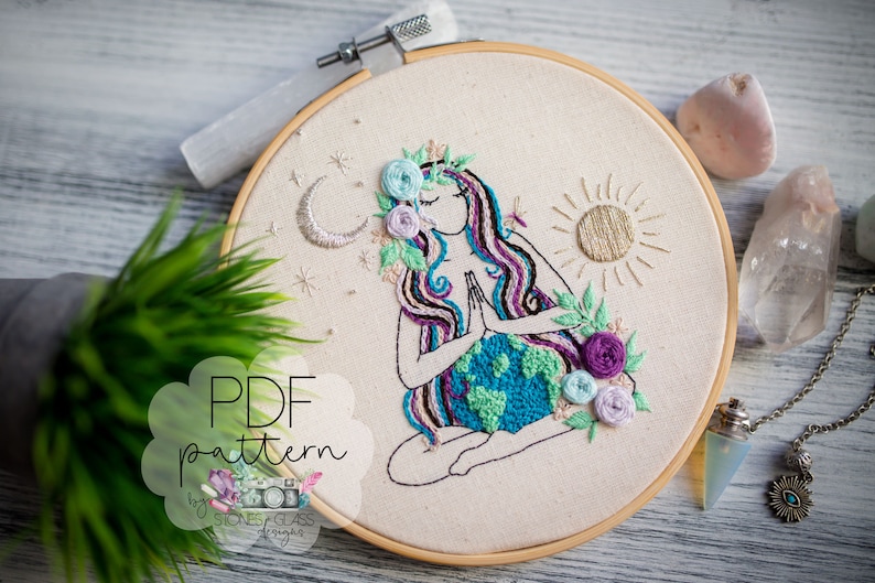 Mother Earth Embroidery Pattern Save the Planet Earth Day - Etsy
