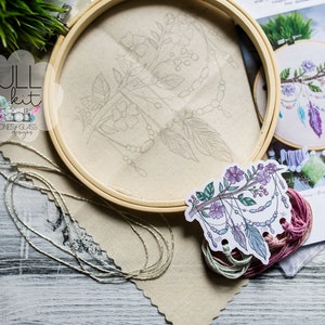 Boho Floral Branch Embroidery Full KIT ~ Flowers Feathers Gemstones ...