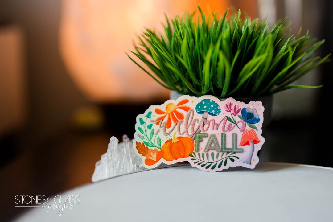 Stickers ~ Welcome Fall Sticker ~ Cute Fun Pumpkin Mushroom Flower ...