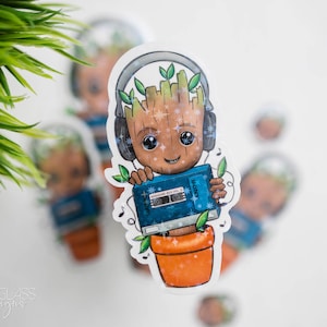 Stickers ~ Groot Cute Baby Potted Groot Walkman Headphones ~ GOTG ...