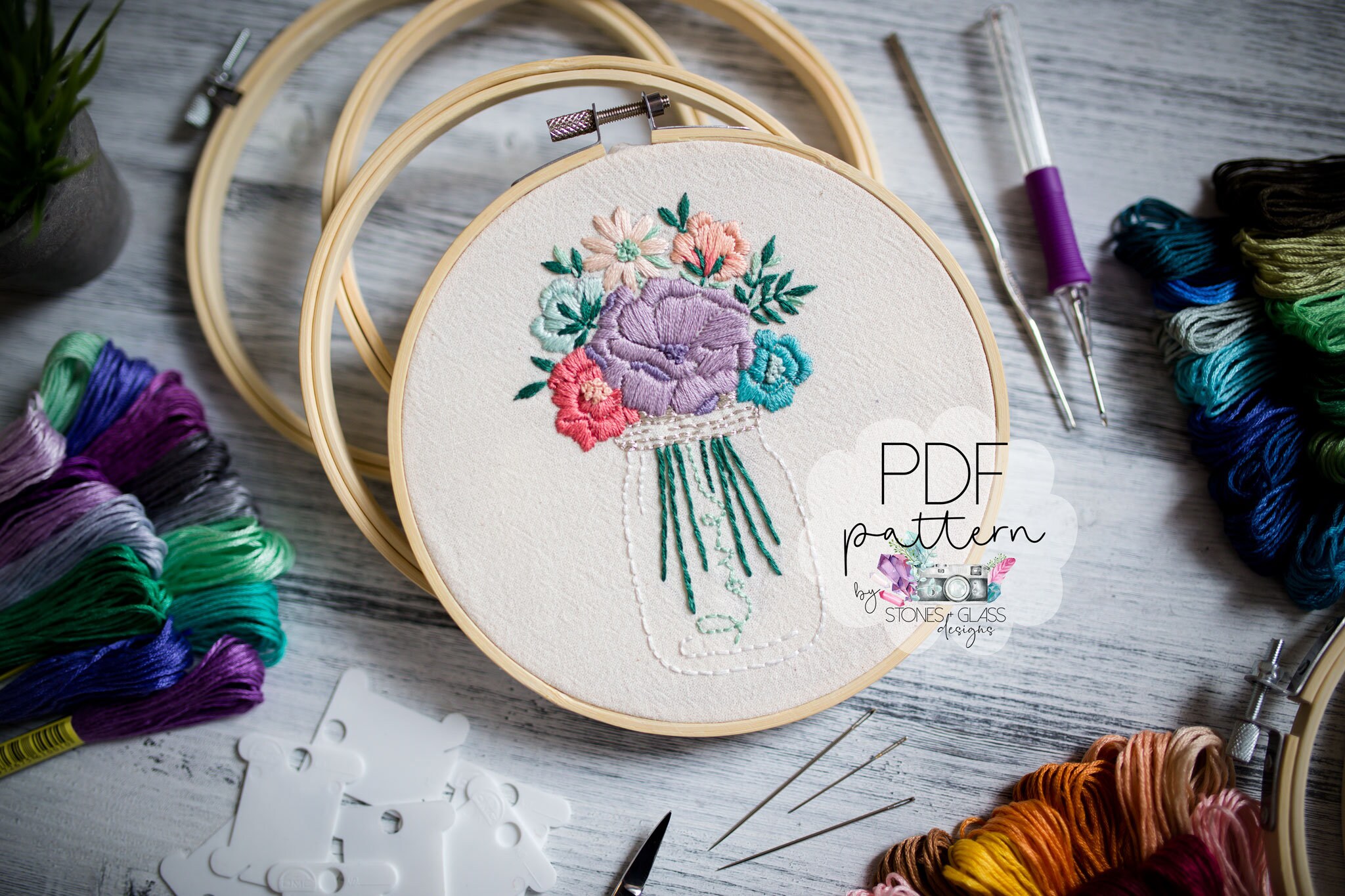 Floral Mason Jar Embroidery Pattern ~ Grown With Love Embroidery ...
