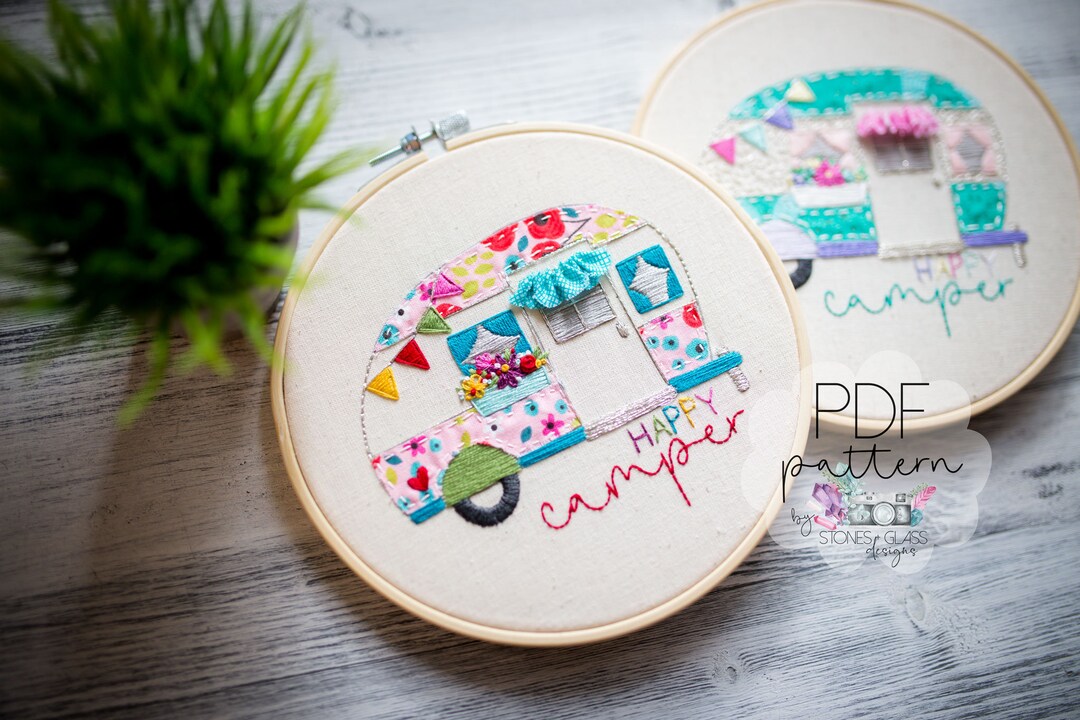 Happy Camper Embroidery Pattern ~ Vintage Camper ~ Camping Trailer ...