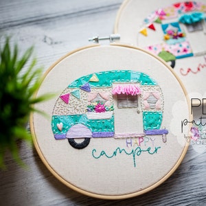 Happy Camper Embroidery Pattern ~ Vintage Camper ~ Camping Trailer ...