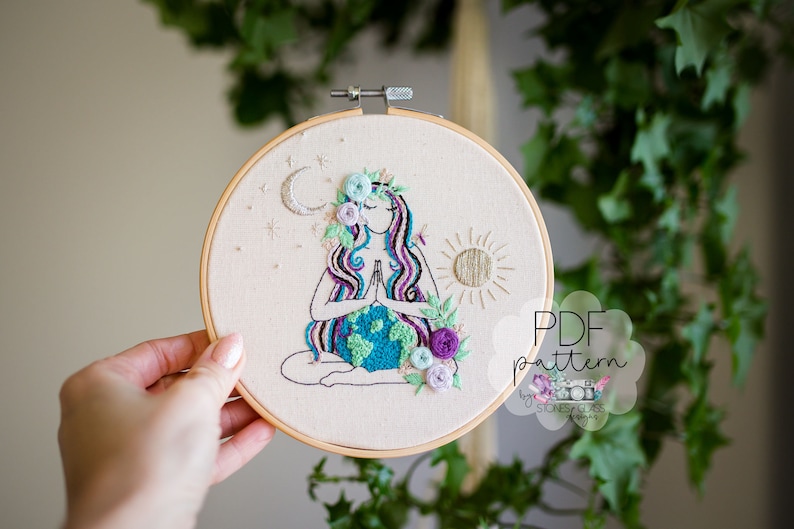 Mother Earth Embroidery Pattern Save the Planet Earth Day - Etsy