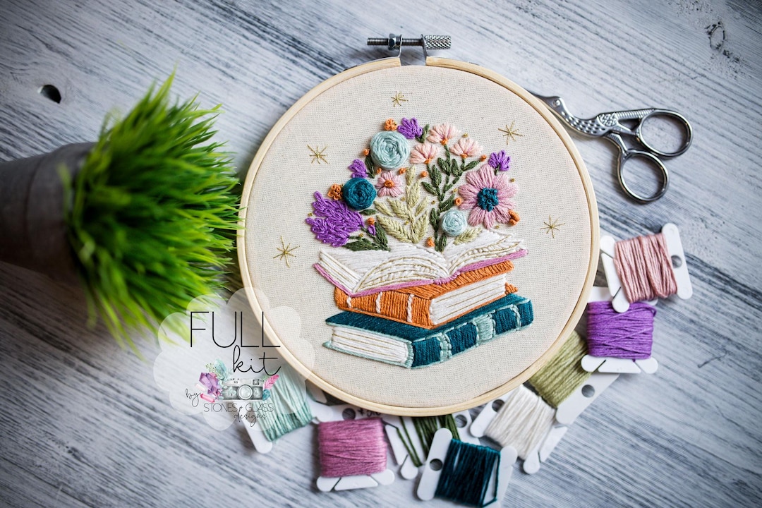Petals & Pages Embroidery Kit ~ Floral Book Lover Hand Stitched ...
