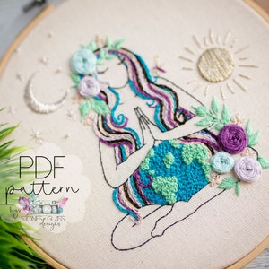 Mother Earth Embroidery Pattern ~ Save the Planet Earth Day ~ Modern ...