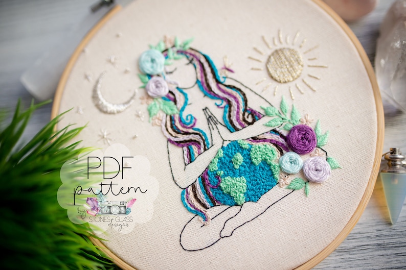 Mother Earth Embroidery Pattern Save the Planet Earth Day - Etsy