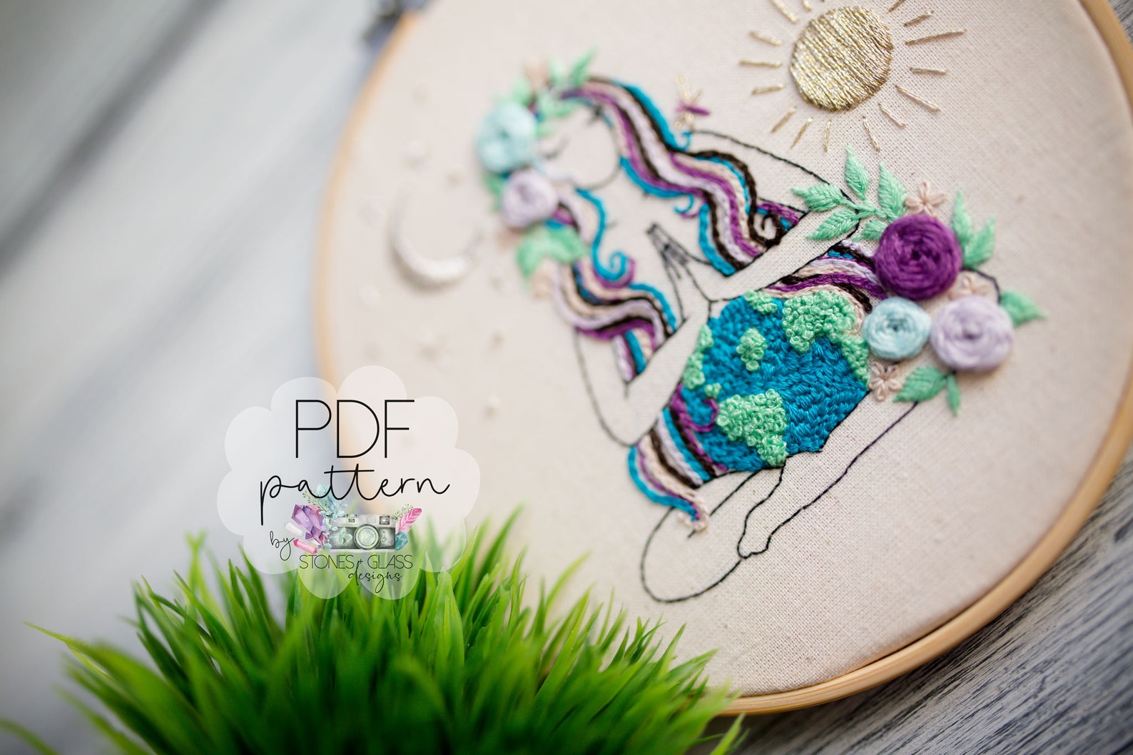 Mother Earth Embroidery Pattern Save the Planet Earth Day - Etsy
