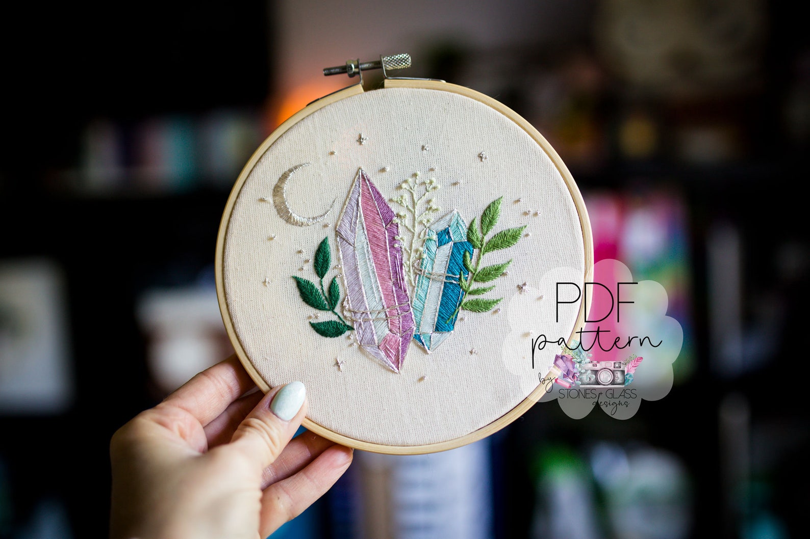 Crystal Moon Magic Embroidery DIGITAL PATTERN Witchy Modern Hand ...