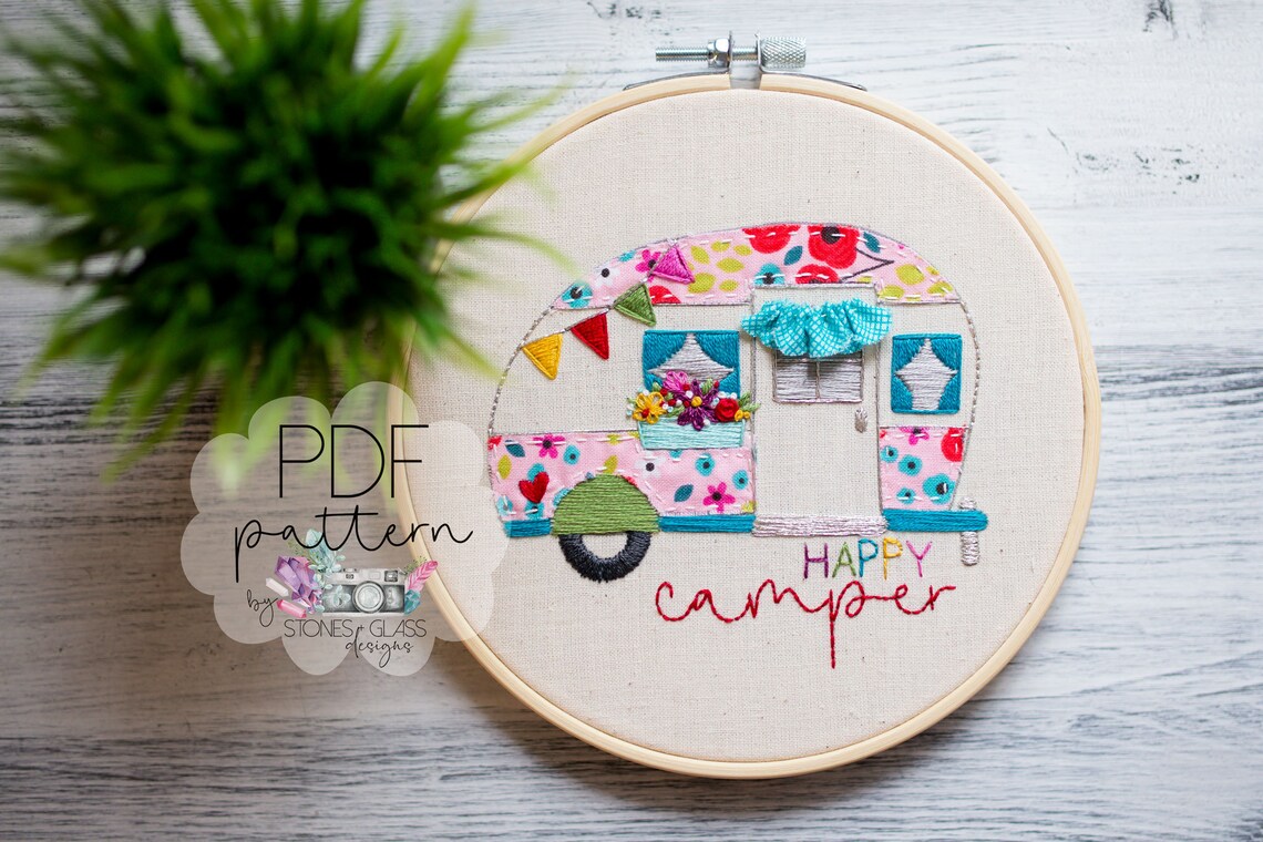 Happy Camper Embroidery Pattern Vintage Camper Camping | Etsy