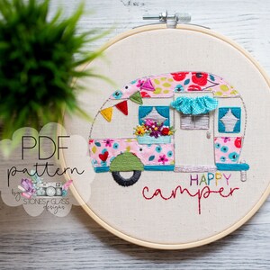 Happy Camper Embroidery Pattern ~ Vintage Camper ~ Camping Trailer ...