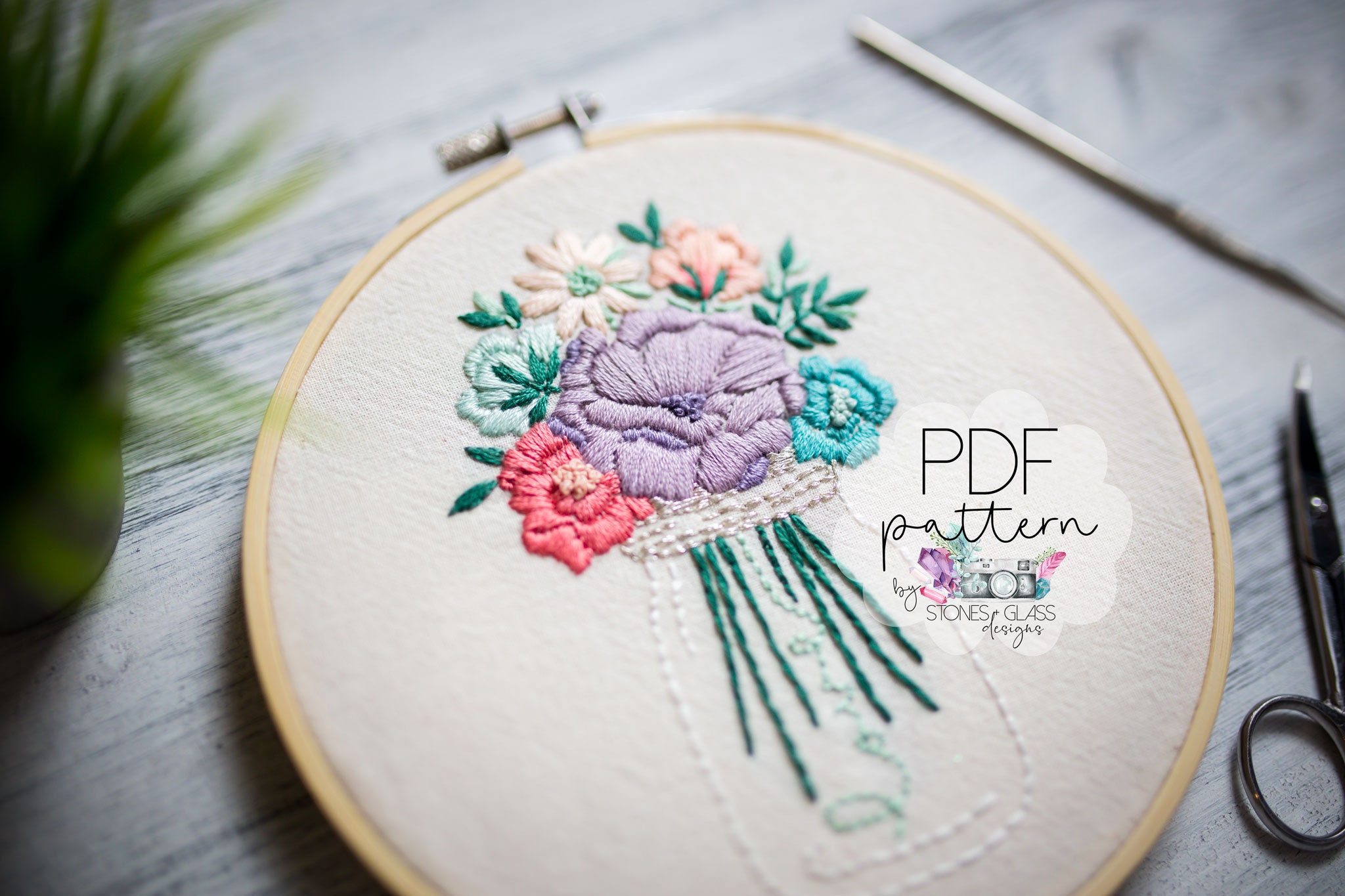 Floral Mason Jar Embroidery Pattern ~ Grown With Love Embroidery ...
