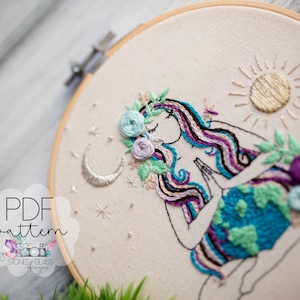 Mother Earth Embroidery Pattern ~ Save the Planet Earth Day ~ Modern ...