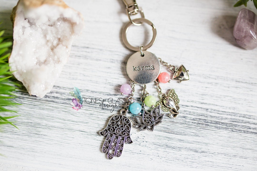 Karma Charm Keychain Hamsa Lotus Om Elephant Pink Purple - Etsy
