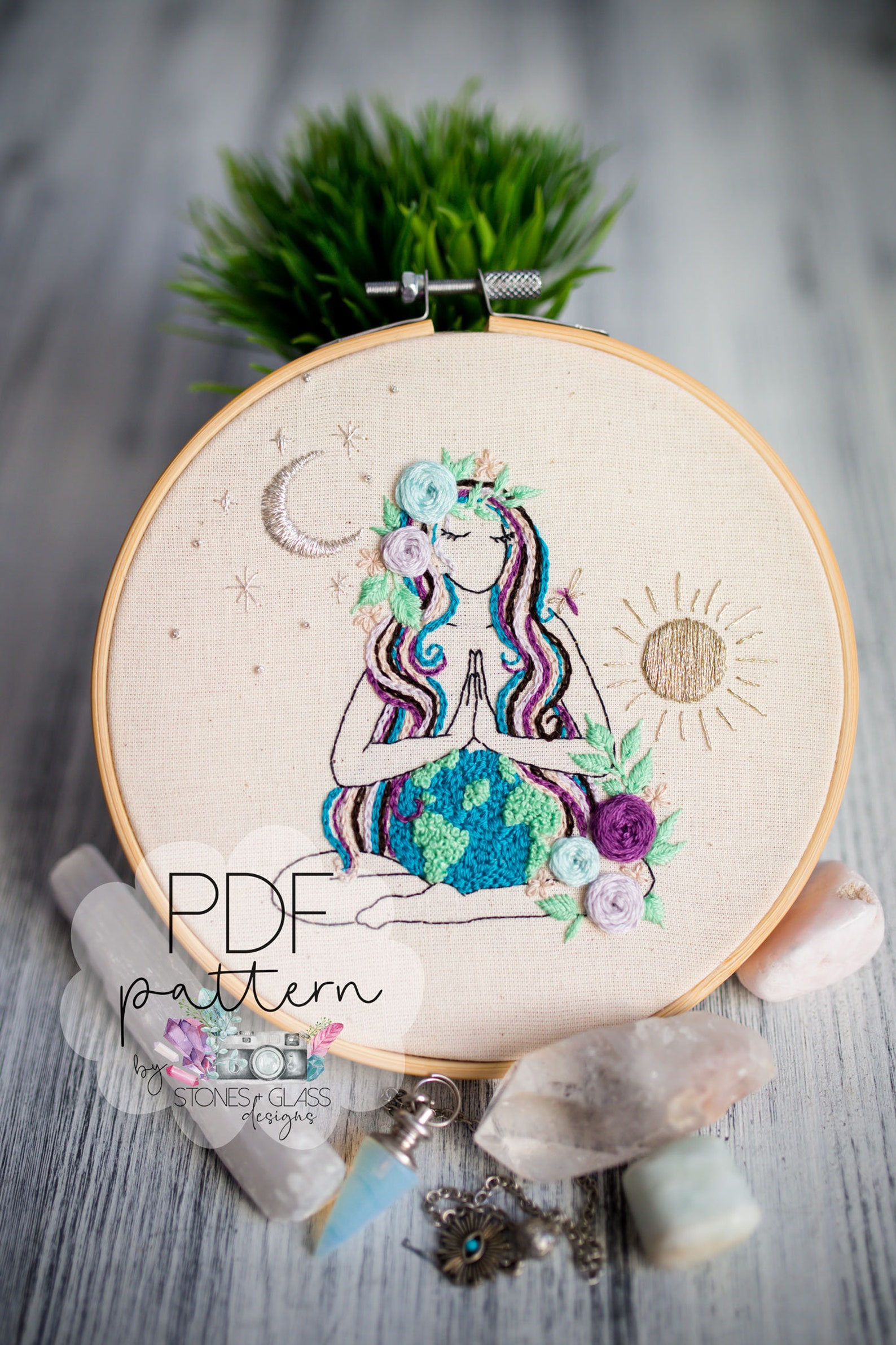 Mother Earth Embroidery Pattern Save the Planet Earth Day - Etsy
