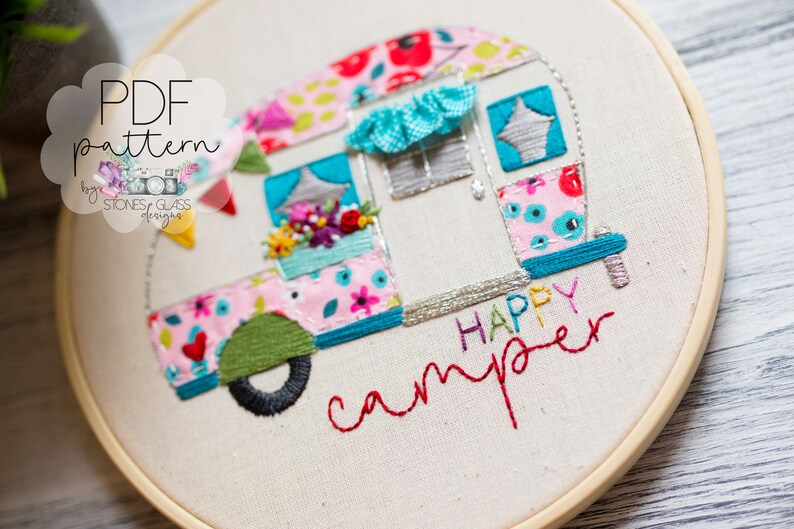 Happy Camper Embroidery Pattern ~ Vintage Camper ~ Camping Trailer ...