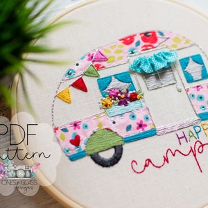 Happy Camper Embroidery Pattern ~ Vintage Camper ~ Camping Trailer ...