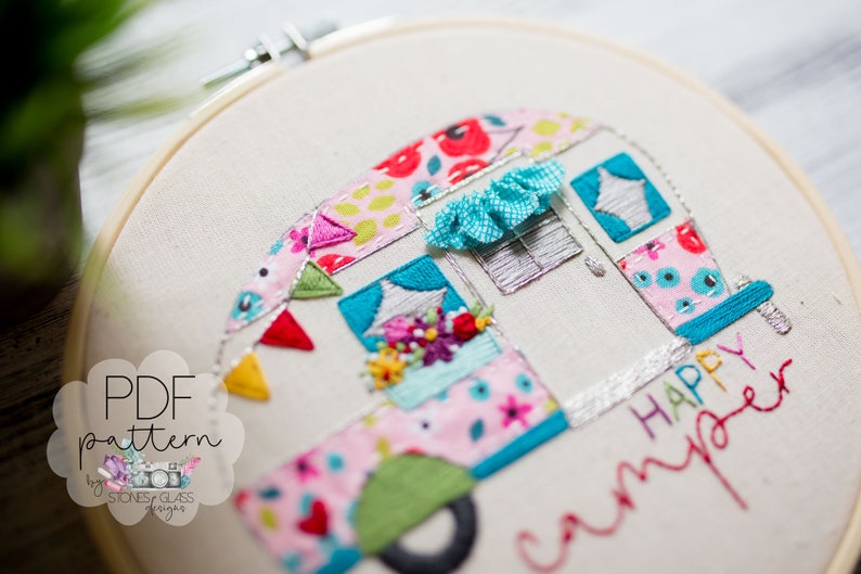 Happy Camper Embroidery Pattern ~ Vintage Camper ~ Camping Trailer ...