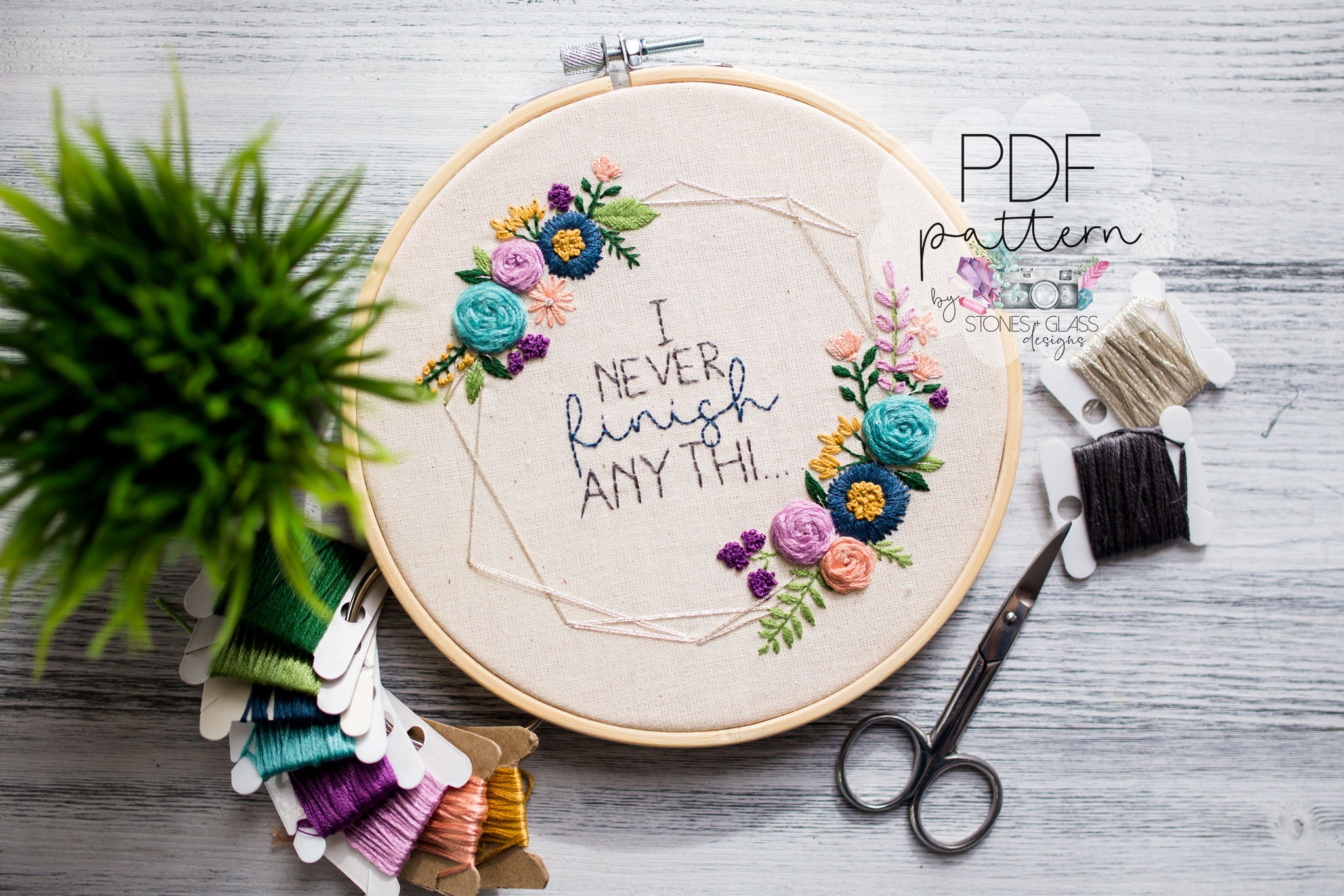 Floral Geo Embroidery PATTERN ~ Geo Frame ~ Cheeky ~ Custom Saying ...