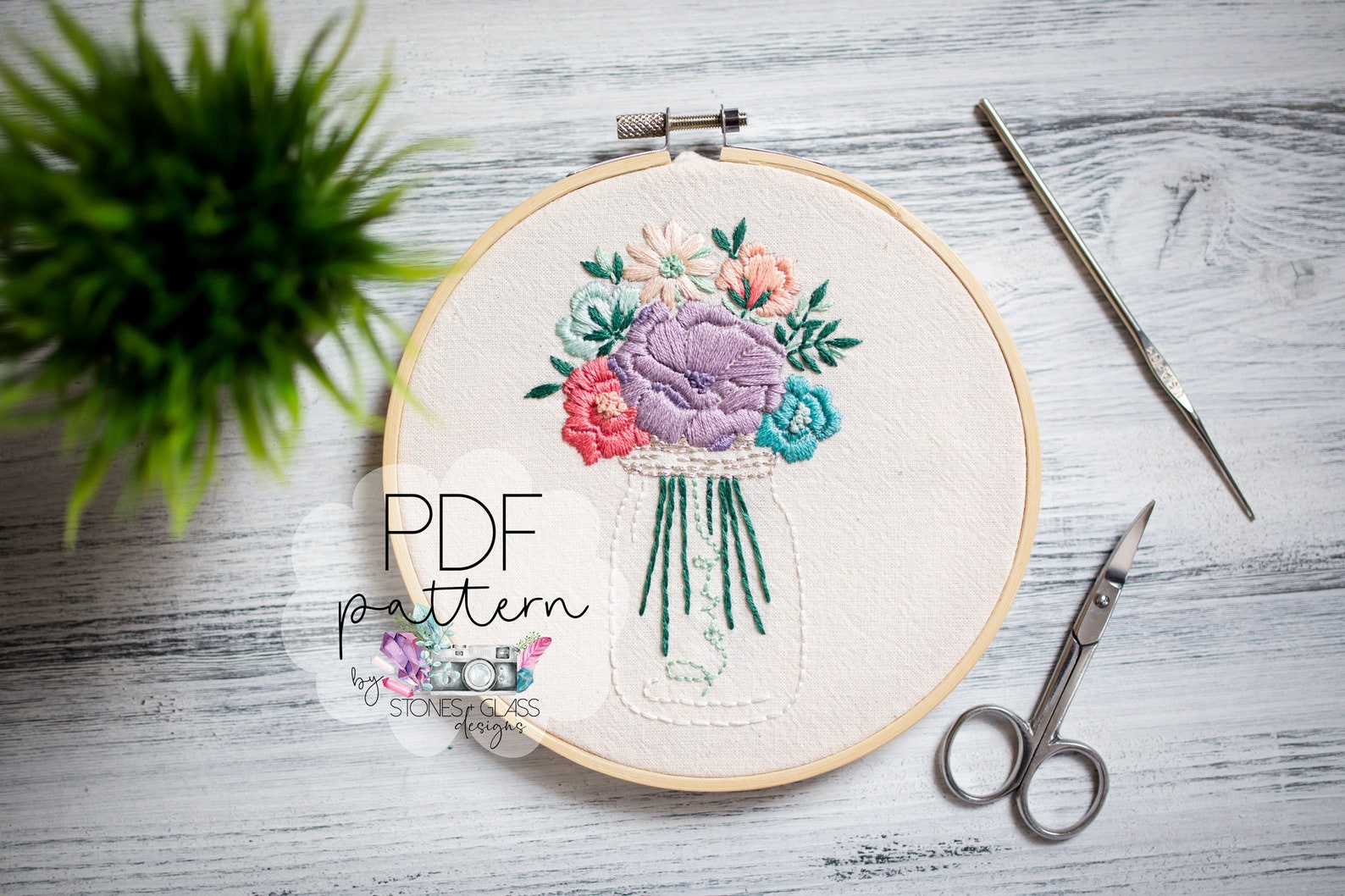 Floral Mason Jar Embroidery Pattern ~ Grown With Love Embroidery ...