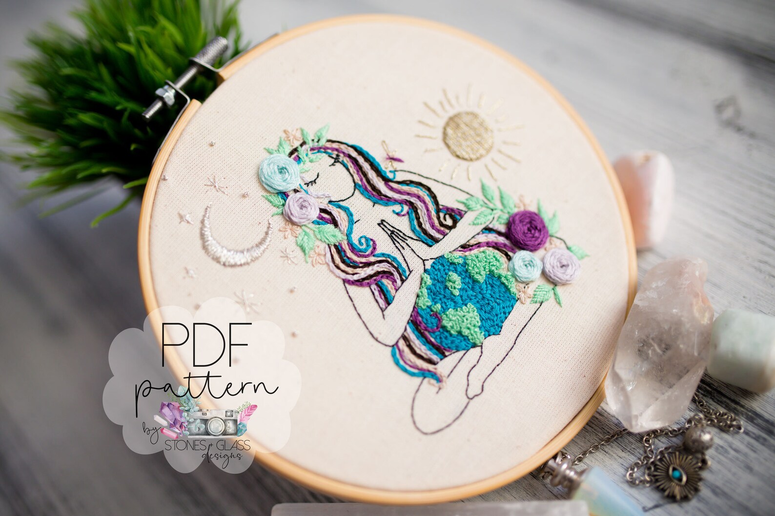 Mother Earth Embroidery Pattern Save the Planet Earth Day - Etsy