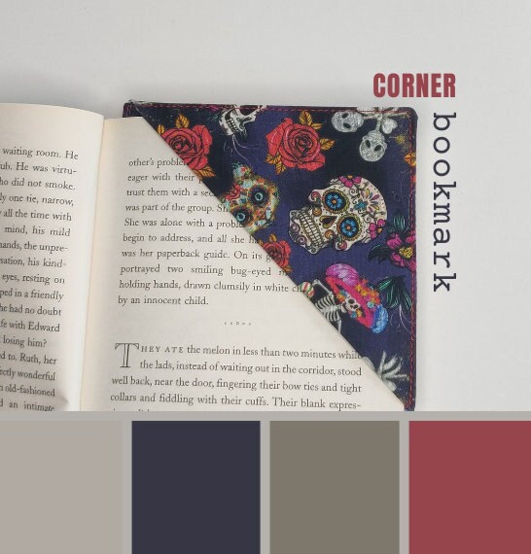 Skull Print Corner Bookmarks / Horror Aesthetic Square Page Savers ...