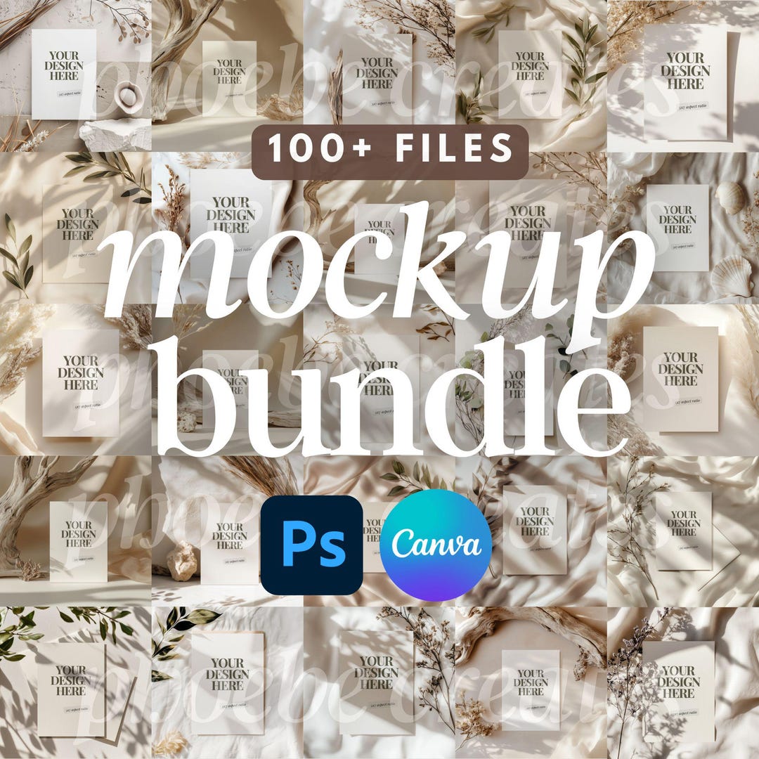 100+ Boho Minimal Neutral Mockup Bundle 5x7 Art Card Invitations Canva ...
