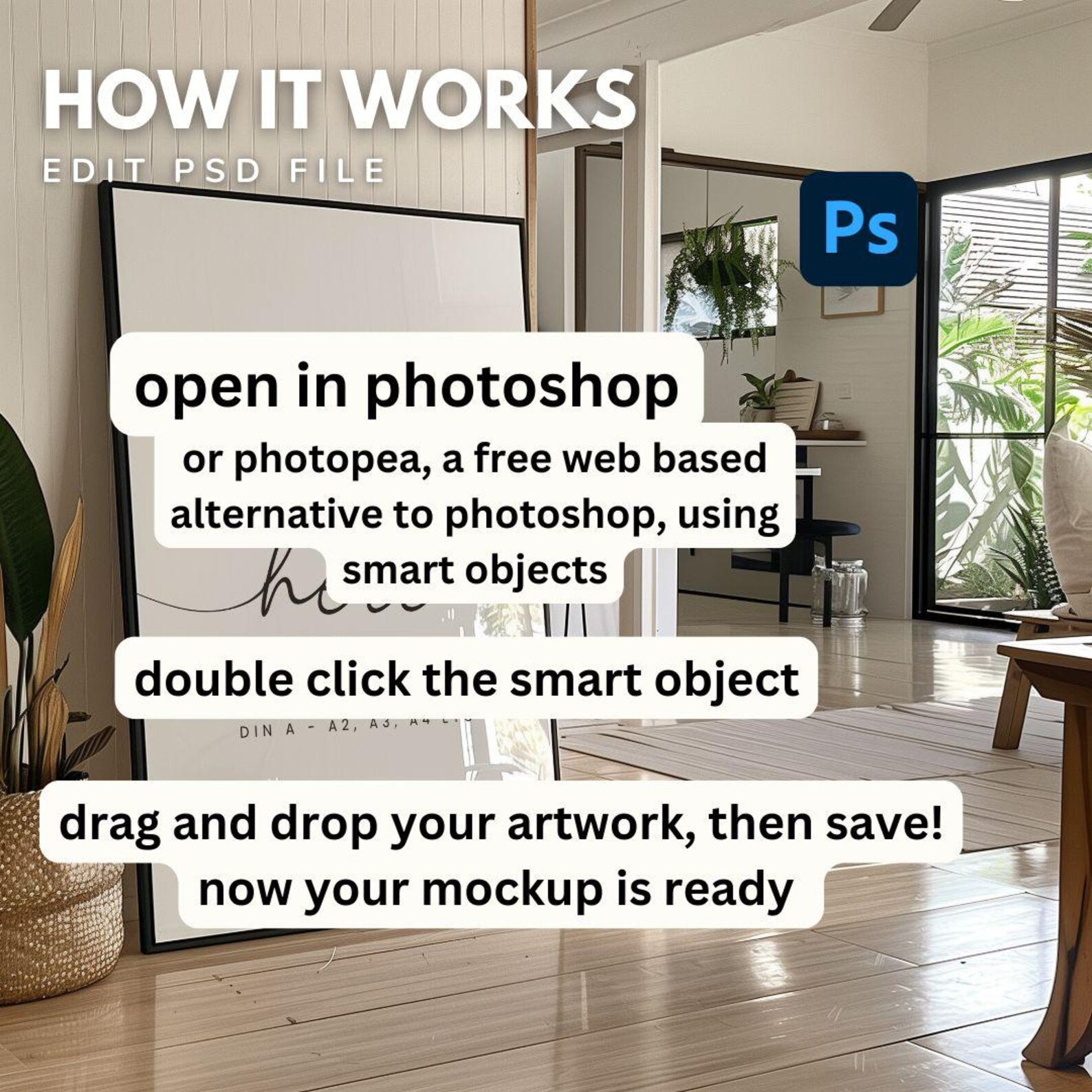 DIN A Wall Art Mockup PSD – Minimalist Modern Poster Frame, Vertical ...