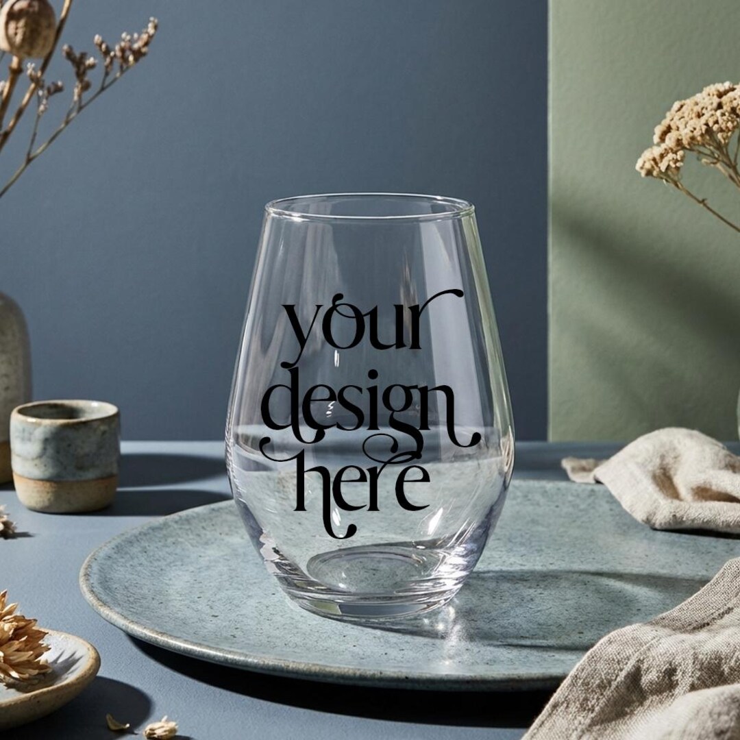 11.75oz Stemless Wine Glass Mockup PNG, Realistic Clear Glass Product ...