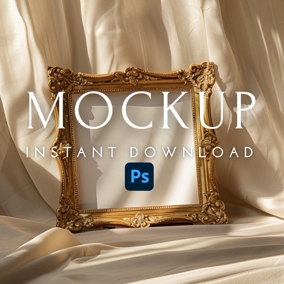 Antique Gold Frame Mockup for Artwork, Vintage Ornate Chunky Gold Frame ...