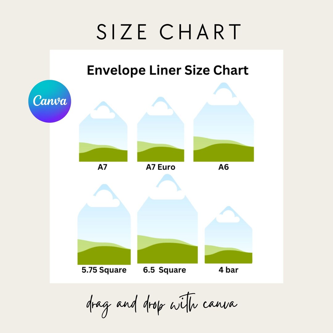 Envelope Liner Size Chart, Size Guide, Customized Envelope Liner Canva ...