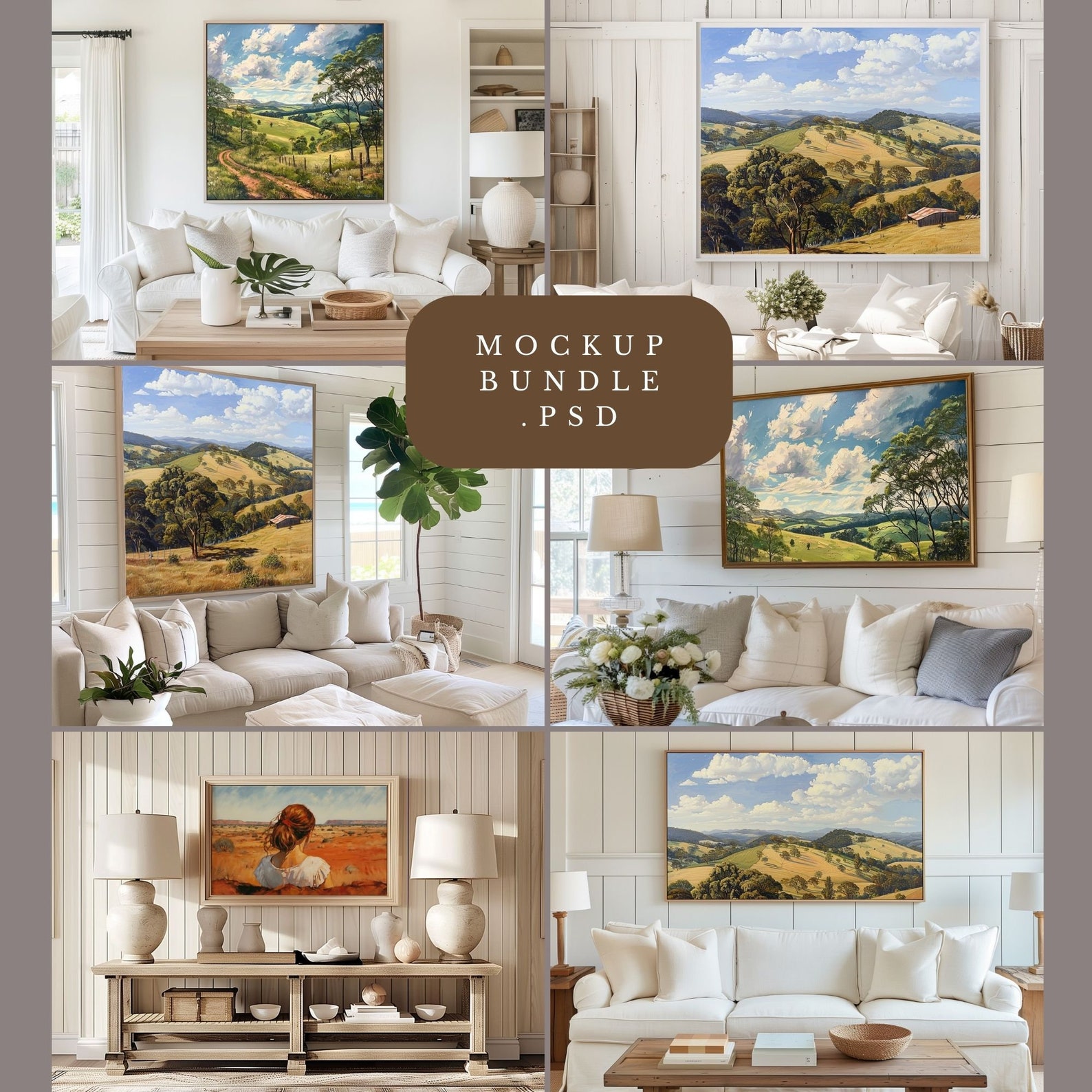 Modern Farmhouse BUNDLE of 24 TV Frame Mockup, Living Room Mockup ...