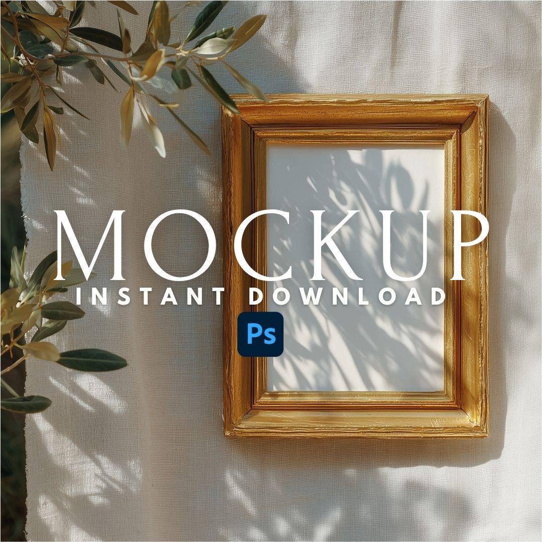 Antique Gold Frame Mockup for Artwork, Vintage Ornate Chunky Gold Frame ...