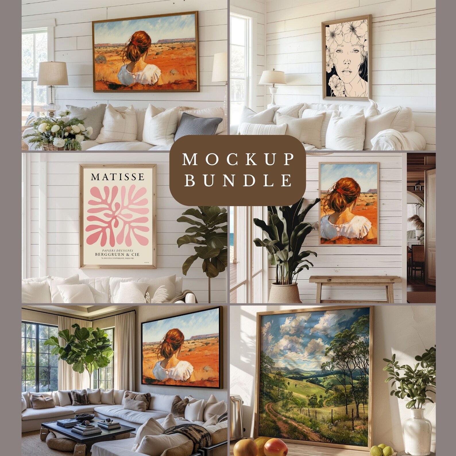 Modern Farmhouse BUNDLE of 24 TV Frame Mockup, Living Room Mockup ...